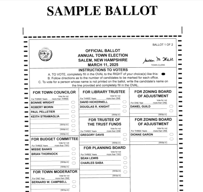 2025 Salem Town Meeting Sample Ballots Now Available - Salem Town Hall ...